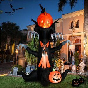 Holiday | 8 Ft Halloween Inflatables Witch Tree With Pumpkins Led ...